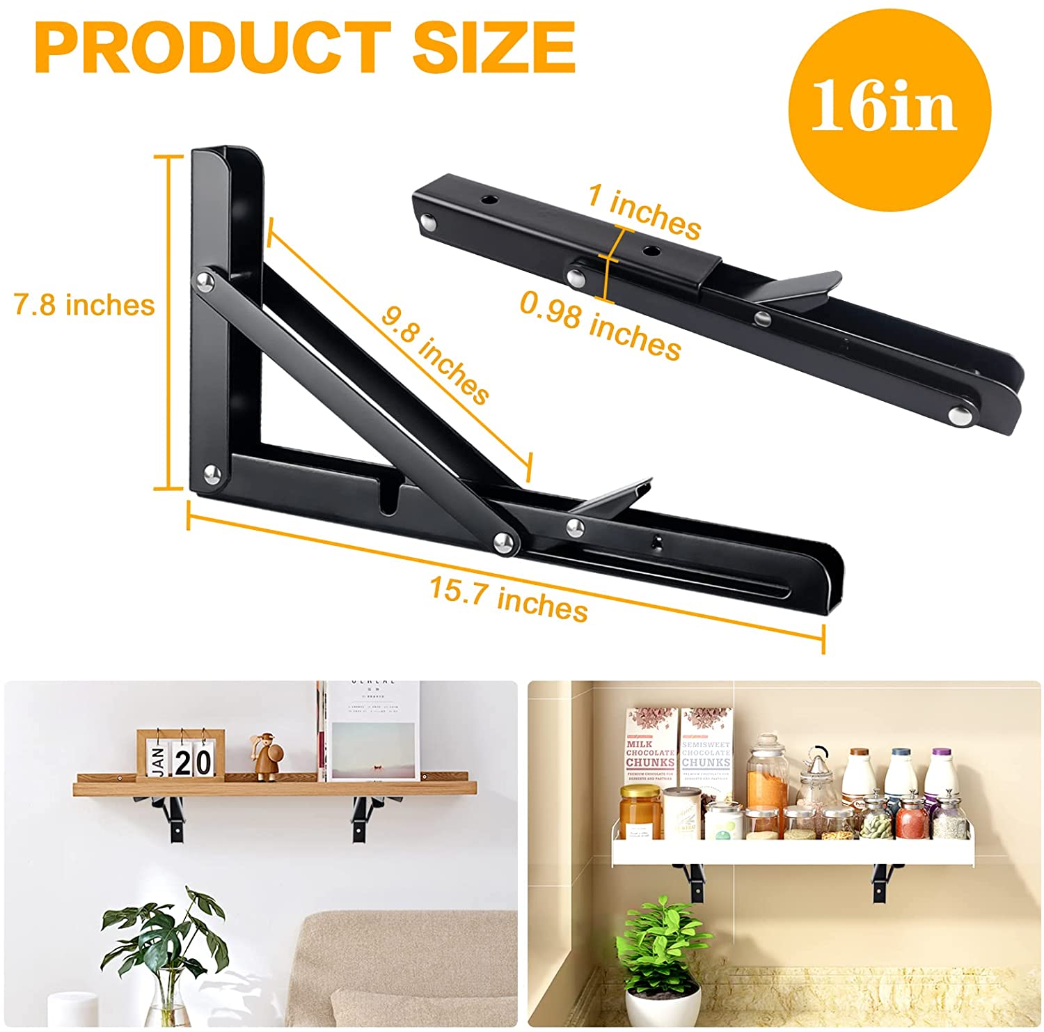 Folding Angle Bracket 2 PCS Adjustable Foldable Wall Mounted Folding ...
