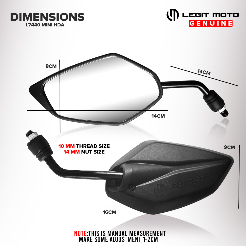 LEGITMOTO ADJUSTABLE SIDE MIRROR SHORT STEM L7440 CLEAR AND NON-GRADED ...