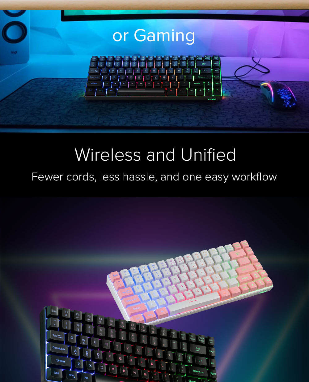 Tylex XZ68 Membrane RGB Backlit Wireless Rechargeable Gaming Keyboard ...