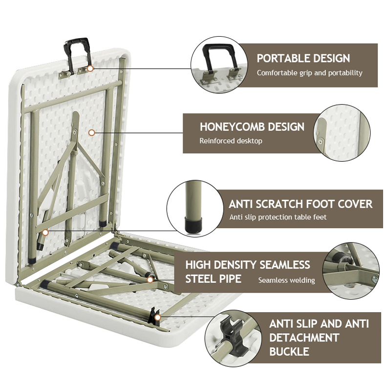 VOVOVA Heavy Duty Folding table 4ft 6ft White/brown Outdoor Dining ...