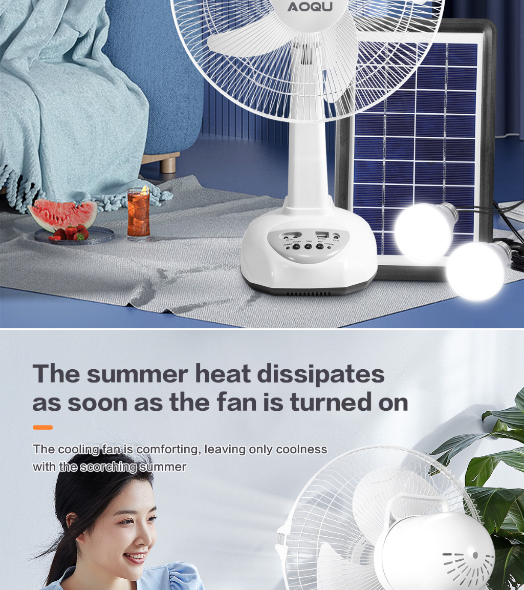 solar electric fan with panel 12 Inch standard rechargeable portable ...