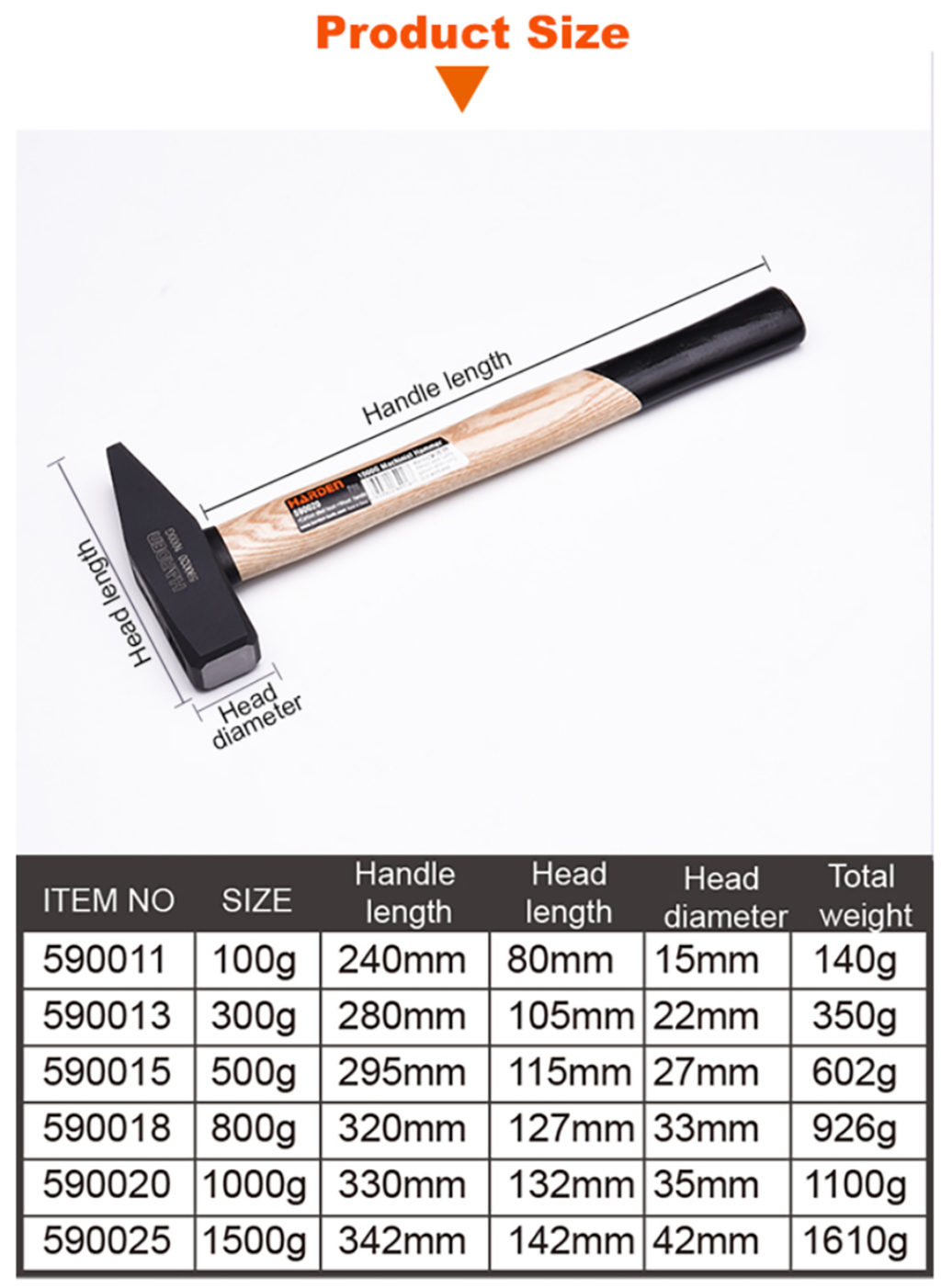 Harden 0.1kg - 1.5kg Machinist Hammer with Wood Handle 100G - 2000G ...