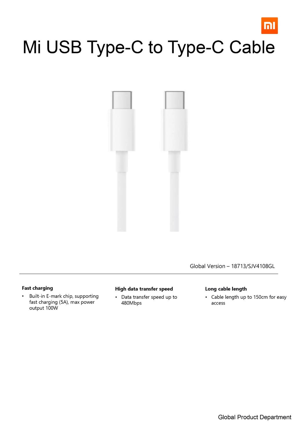 Xiaomi Mi USB Type-C to Type-C Cable 150cm | Shopee Philippines