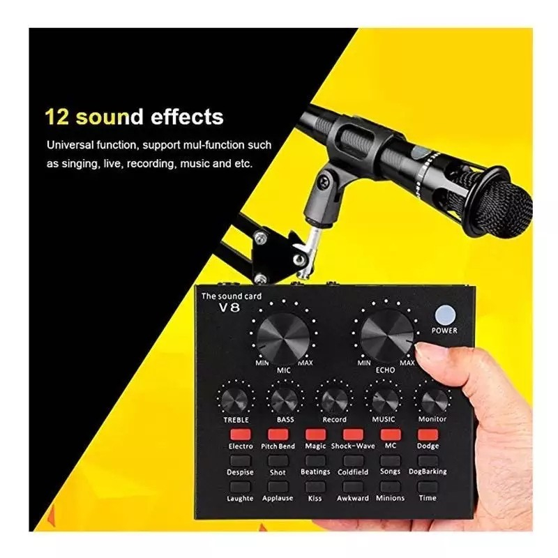 Popcorn BM-800 Condenser Microphone Set with V8 Sound Card for Studio ...