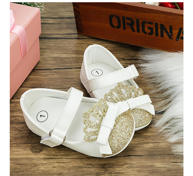 Shoes for baby girl Princess Sequins Crown Bowknot Leather Infant ...