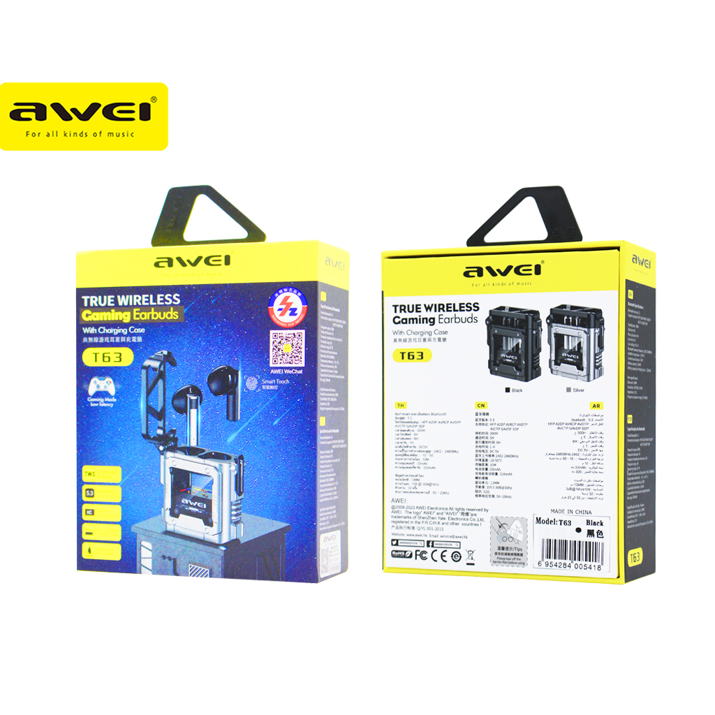 Awei T63 In-Ear Wireless Earphones TWS Gaming Earbuds With Charging ...