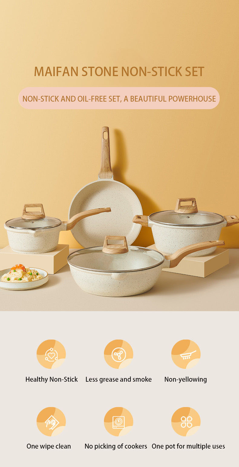 【LEUSE】Medical Stone Non-Stick Cookware Set - 5 Colors - Healthy Frying ...