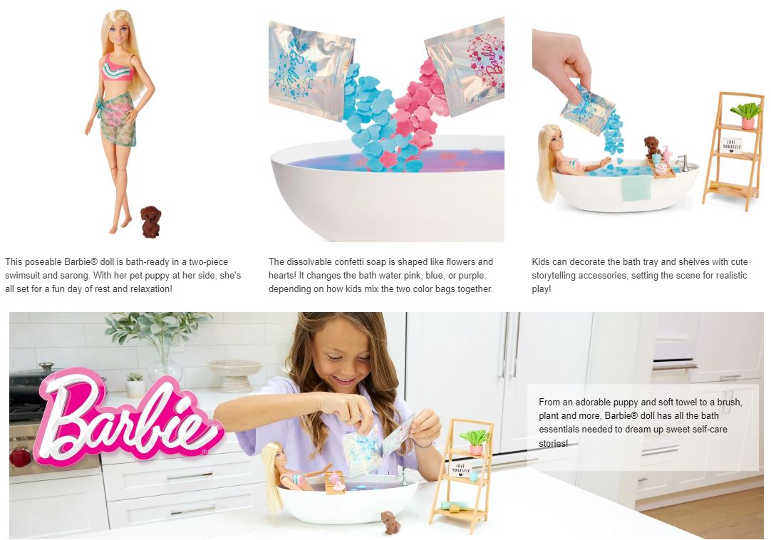 Barbie Fab Wellness Blonde Doll with Bathtub, Confetti Soap and ...