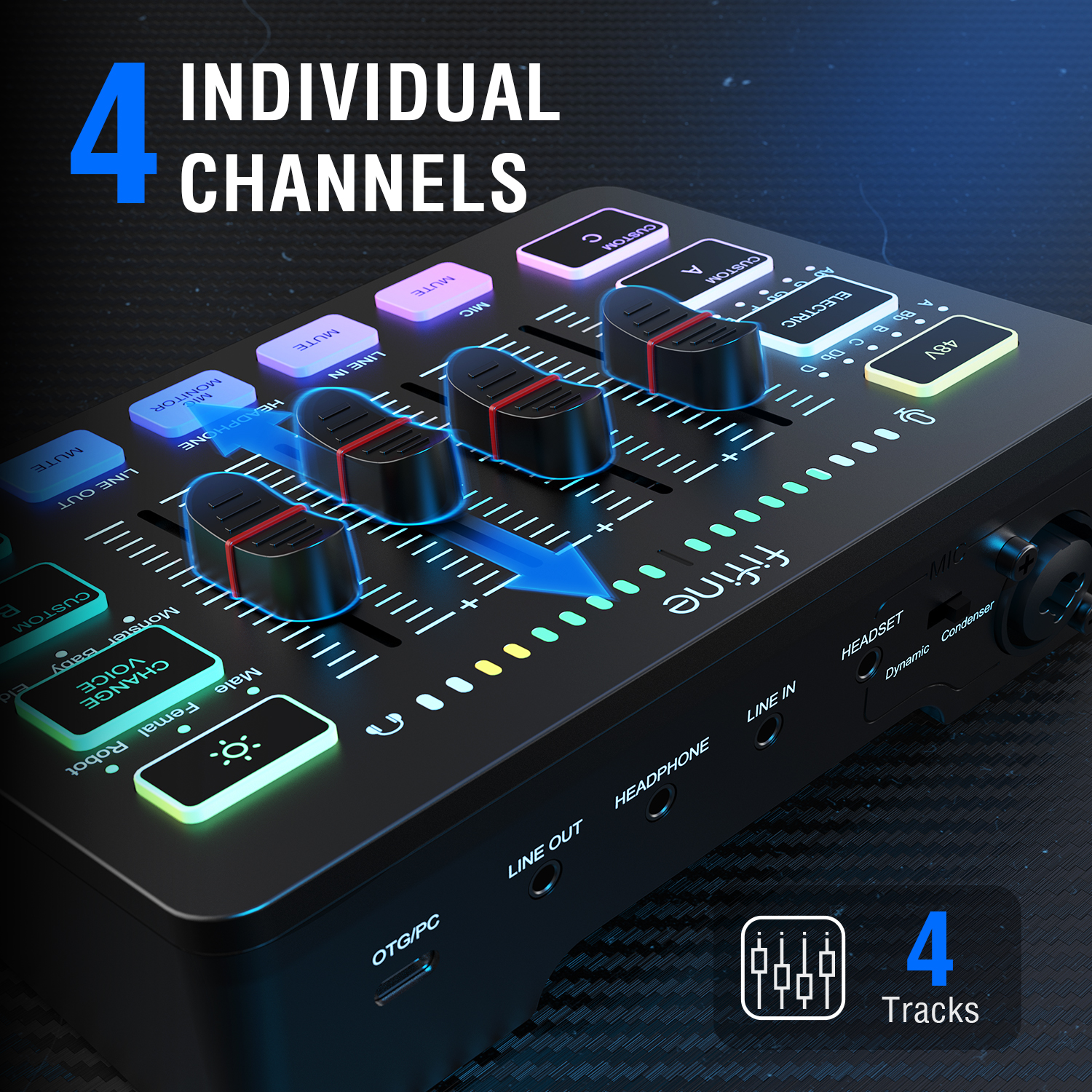 FIFINE AmpliGame SC3 Gaming Audio Mixer, Streaming RGB PC Mixer with ...