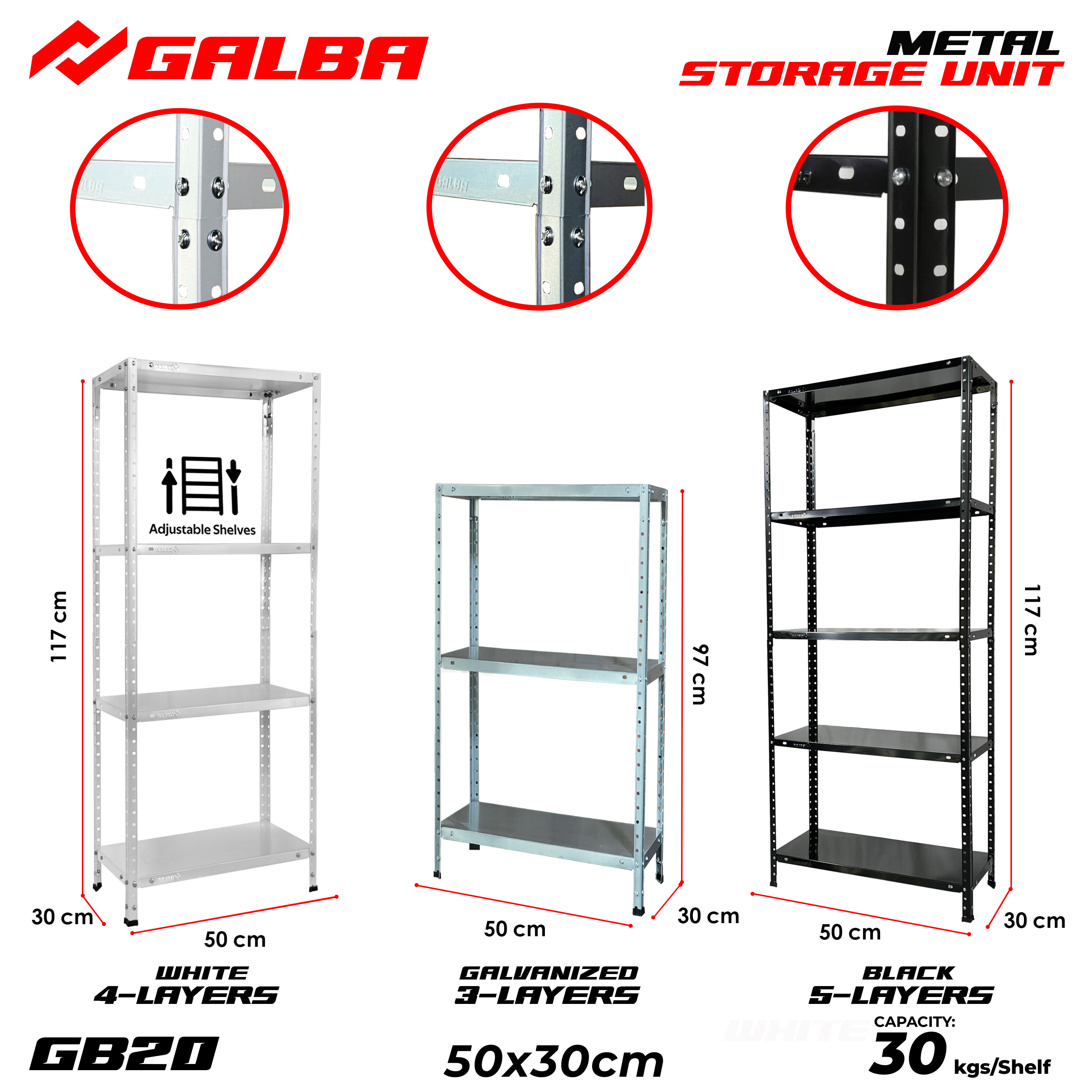 GALBA Galvanized Storage Shelves 3,4,5 Layers Adjustable ALL Metal Rack ...