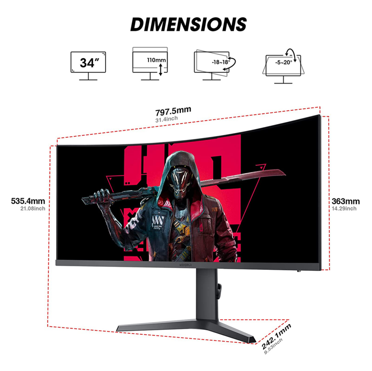 KOORUI 34E6UC Powered by Hkc 165HZ / 32E6QC 31.5 VA QHD 170HZ Gaming ...