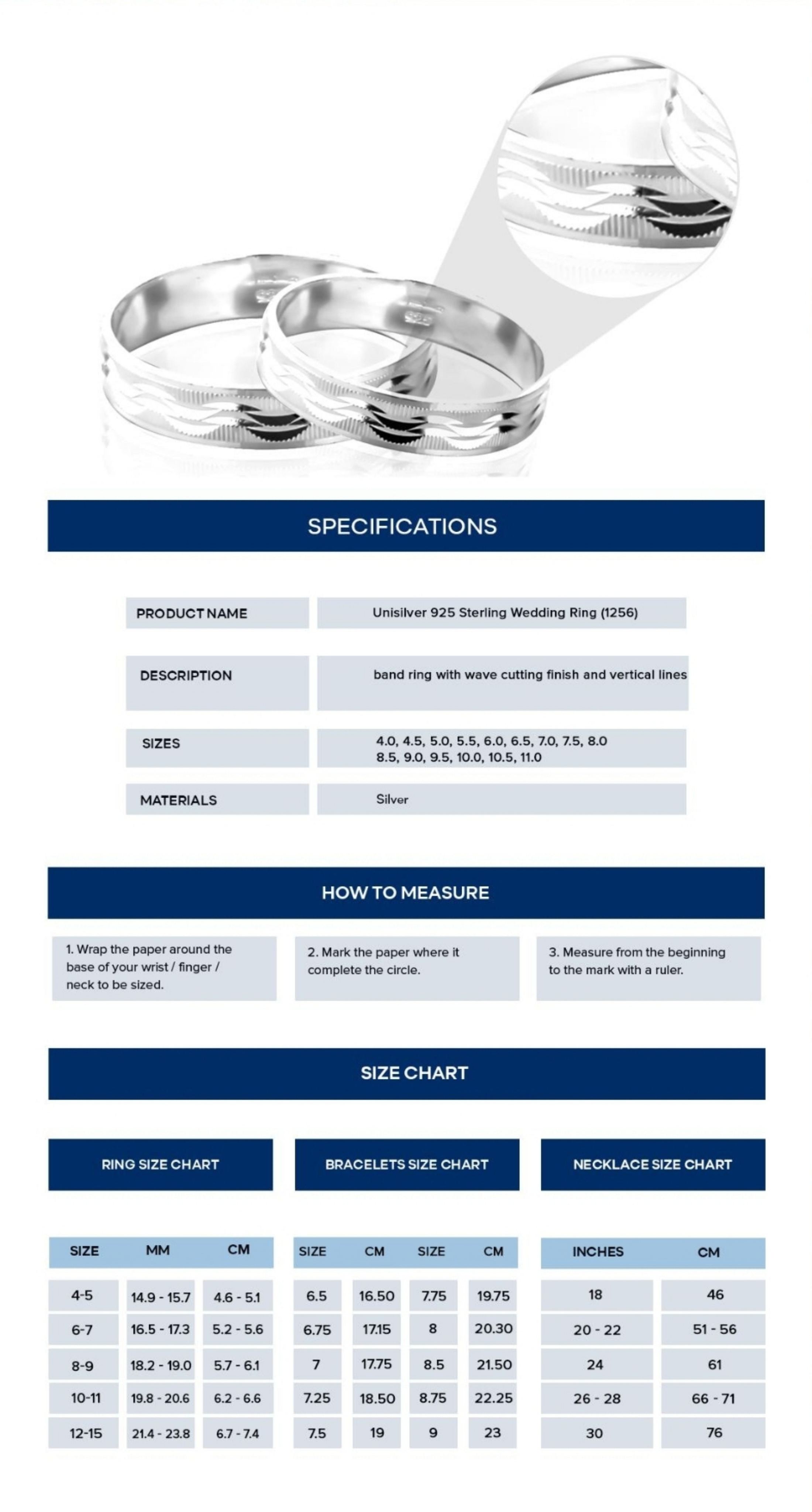 Unisilver 925 Sterling Silver Wedding Band Ring (WR178-1001) SOLD PER ...