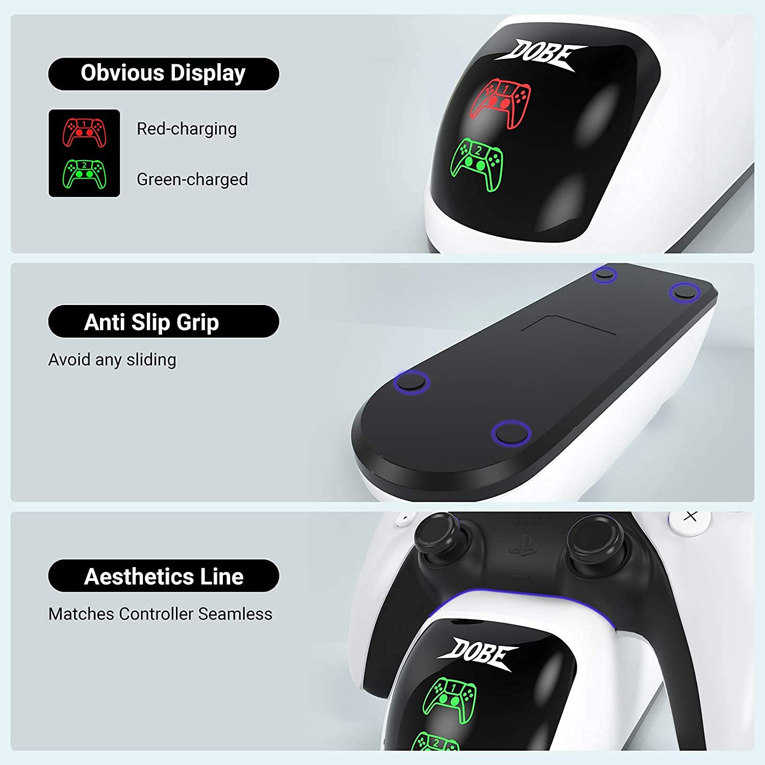 Dobe PlayStation PS5 DualSense Controller Fast-Charge Charging Station with LED indicator TP5 ...