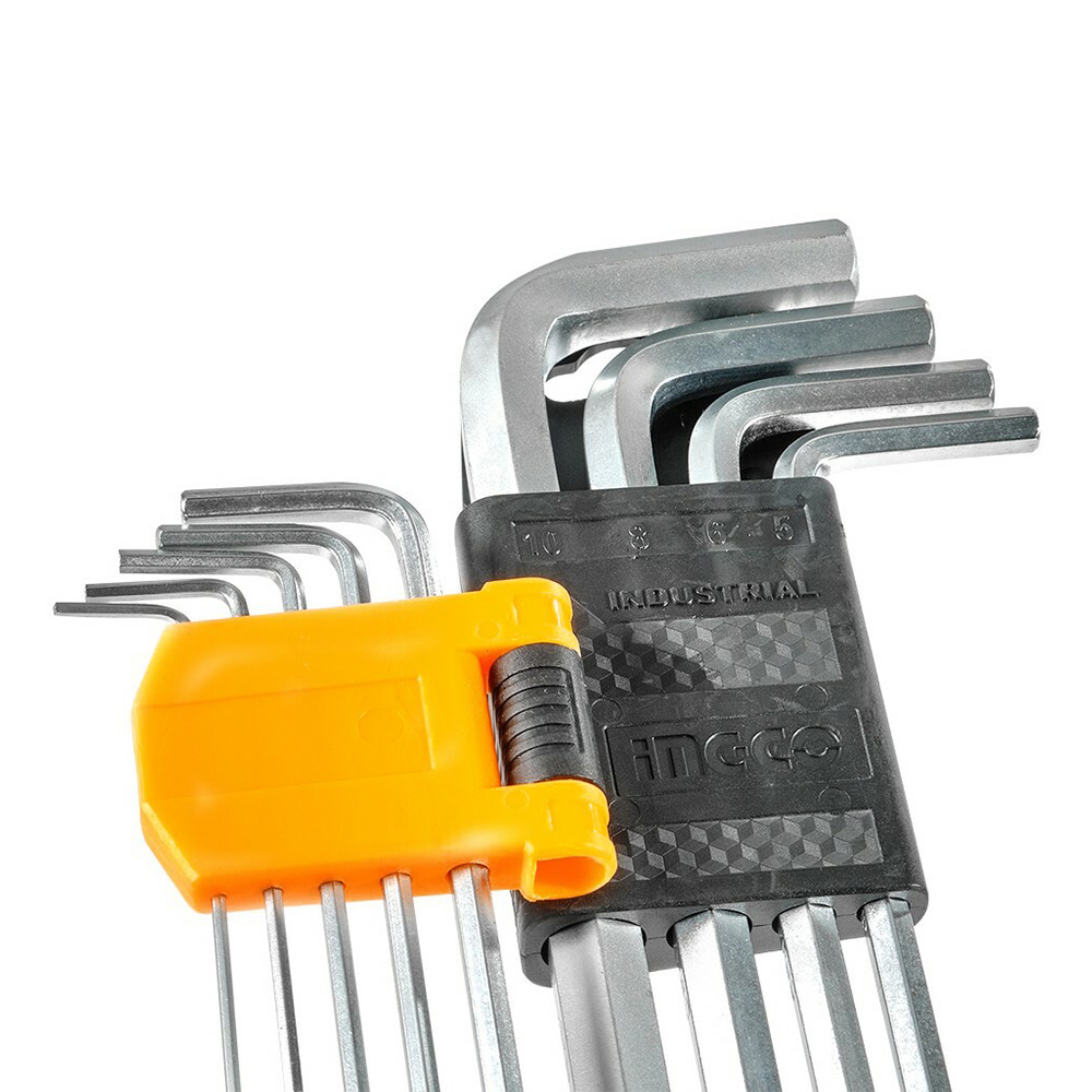INGCO Hex Allen Key Wrench Set (Long Arm) (9pcs) Cr-V Material for Heat ...