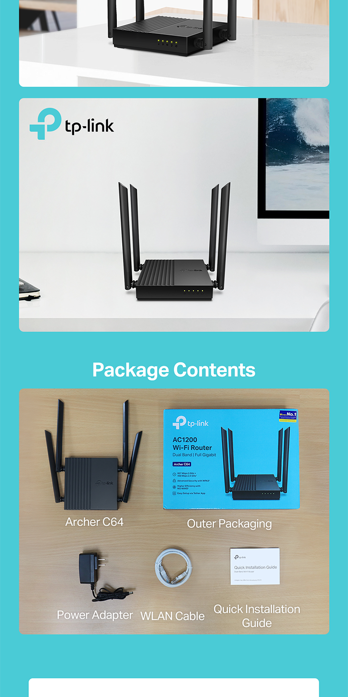 TP-Link | Archer C64 | Dual Band | AC1200 | MU-MIMO | Gigabit | Wi-Fi 5 ...