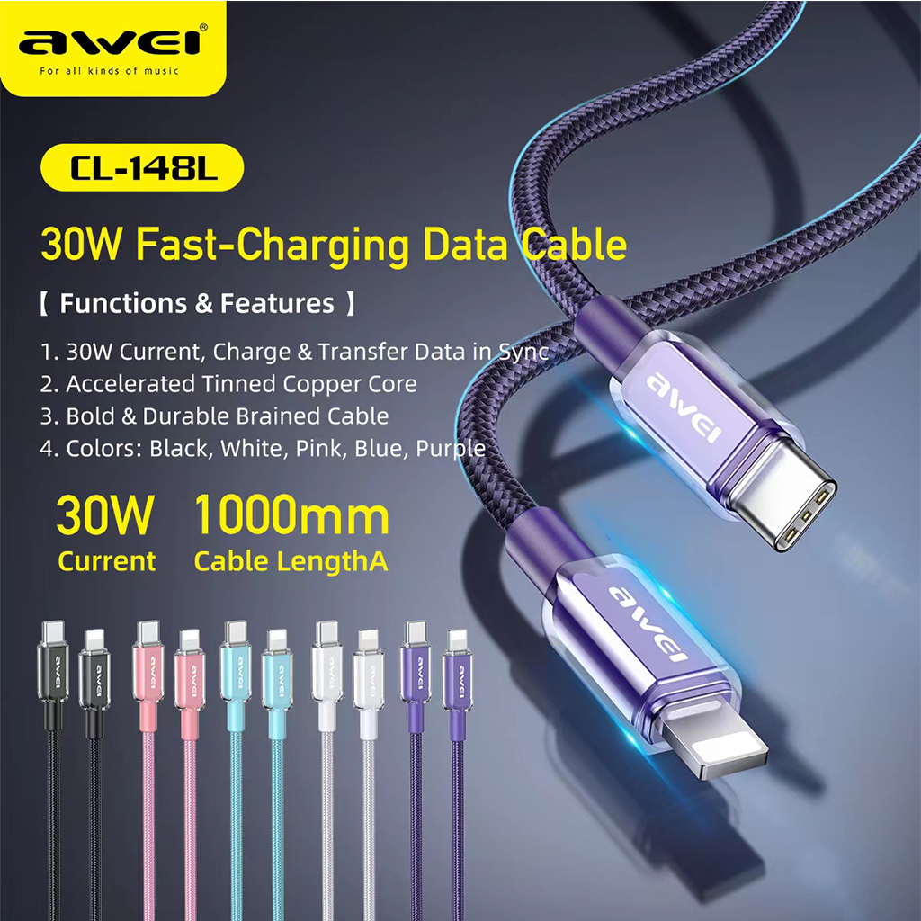 Awei CL-148L 1000mm Type-C To Lightt-ning Data Transfer Fast Charging ...