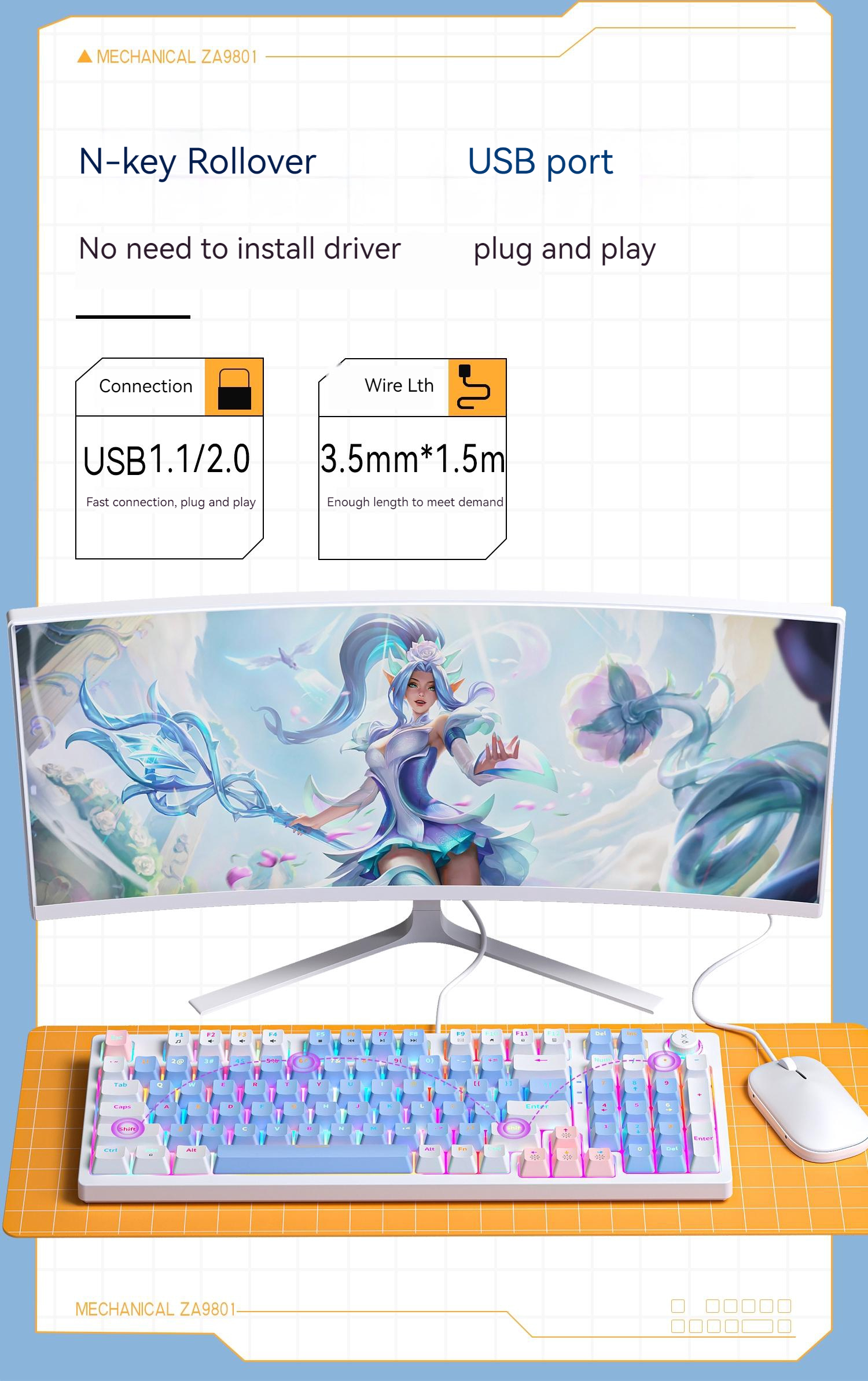 Zifriend ZA98 Hot Swappable Mechanical Gaming Keyboard Wired 98 Keys ...
