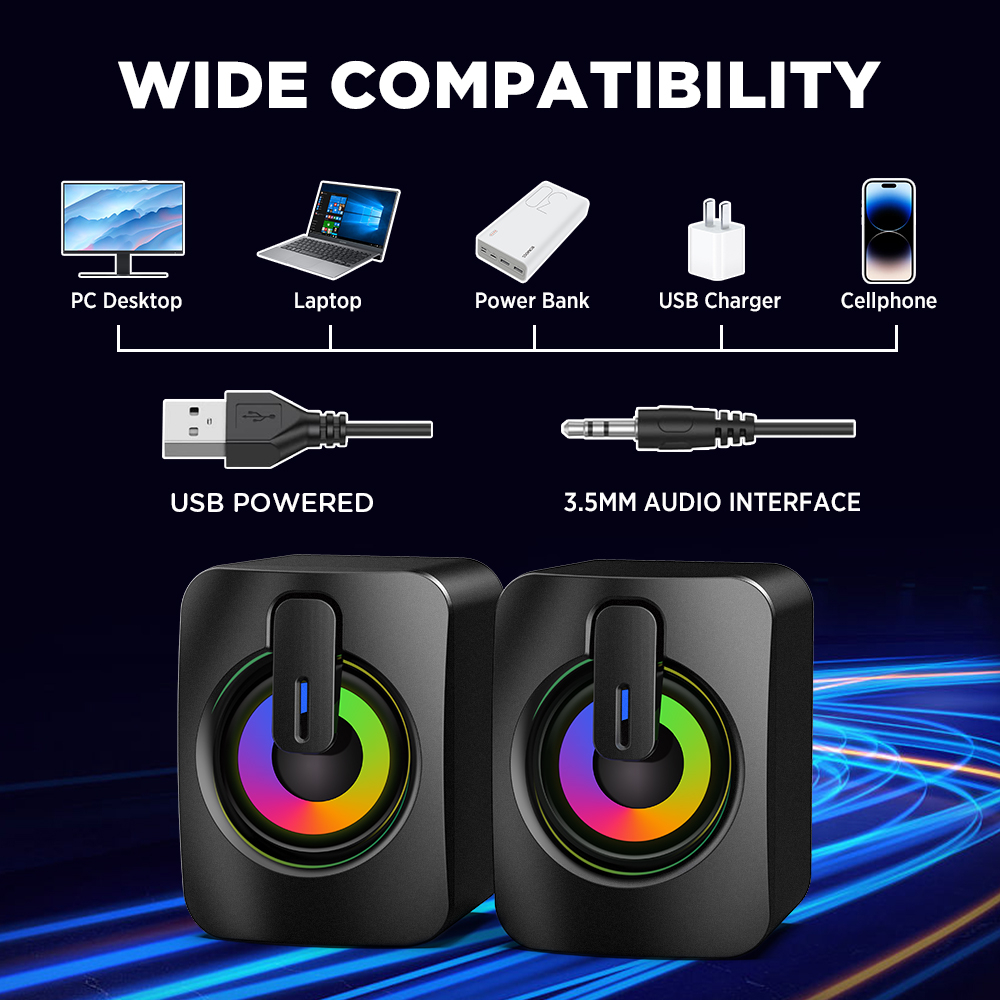 Popcorn CS006 Mini Computer Speaker for PC RGB Soundbar Desktop Gaming ...