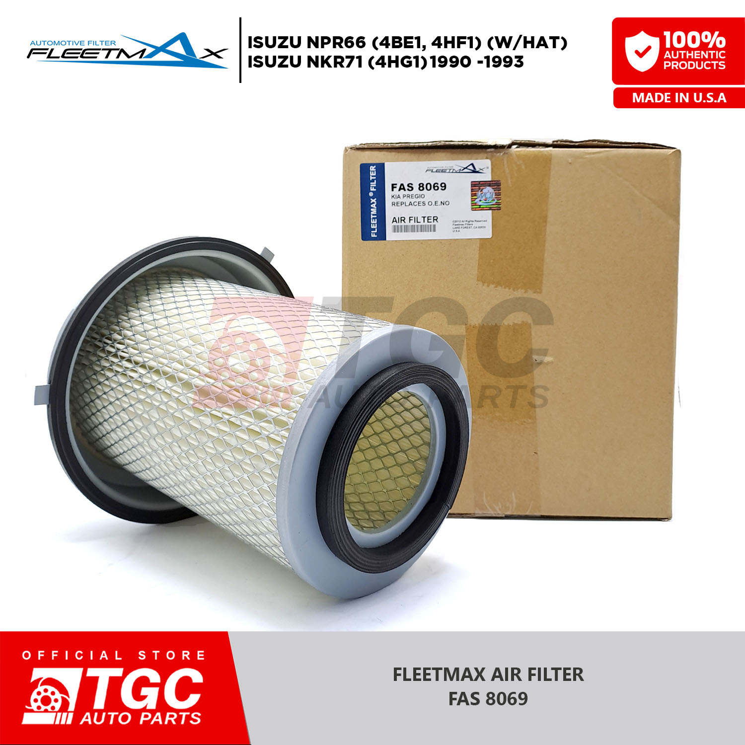 Fleetmax Air Filter/Cleaner ISUZU NPR66 (4BE1, 4HF1) (W/HAT) ISUZU NKR71 4HG11990 -1993 FAS8069 ...