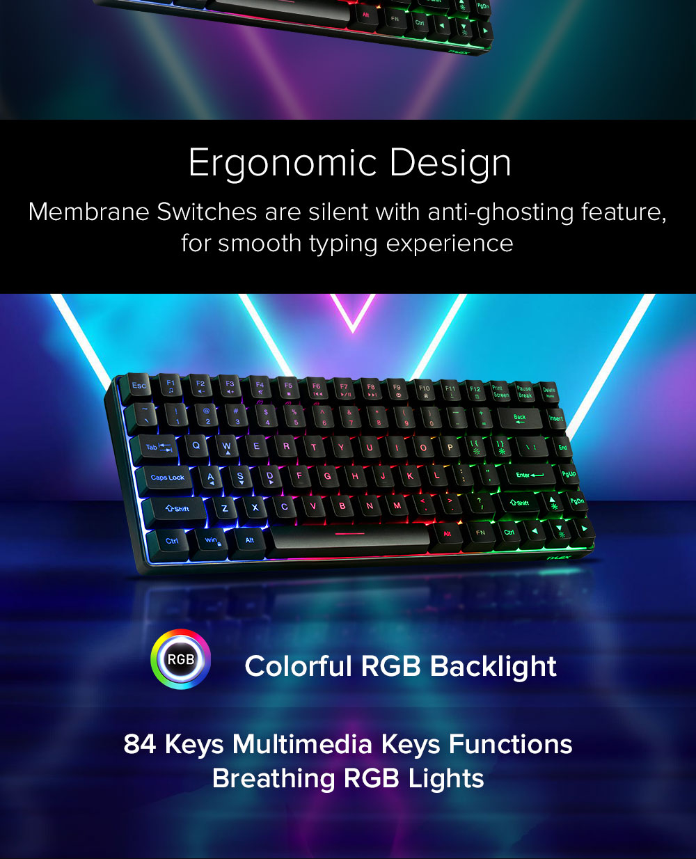 Tylex XZ68 Membrane RGB Backlit Wireless Rechargeable Gaming Keyboard ...