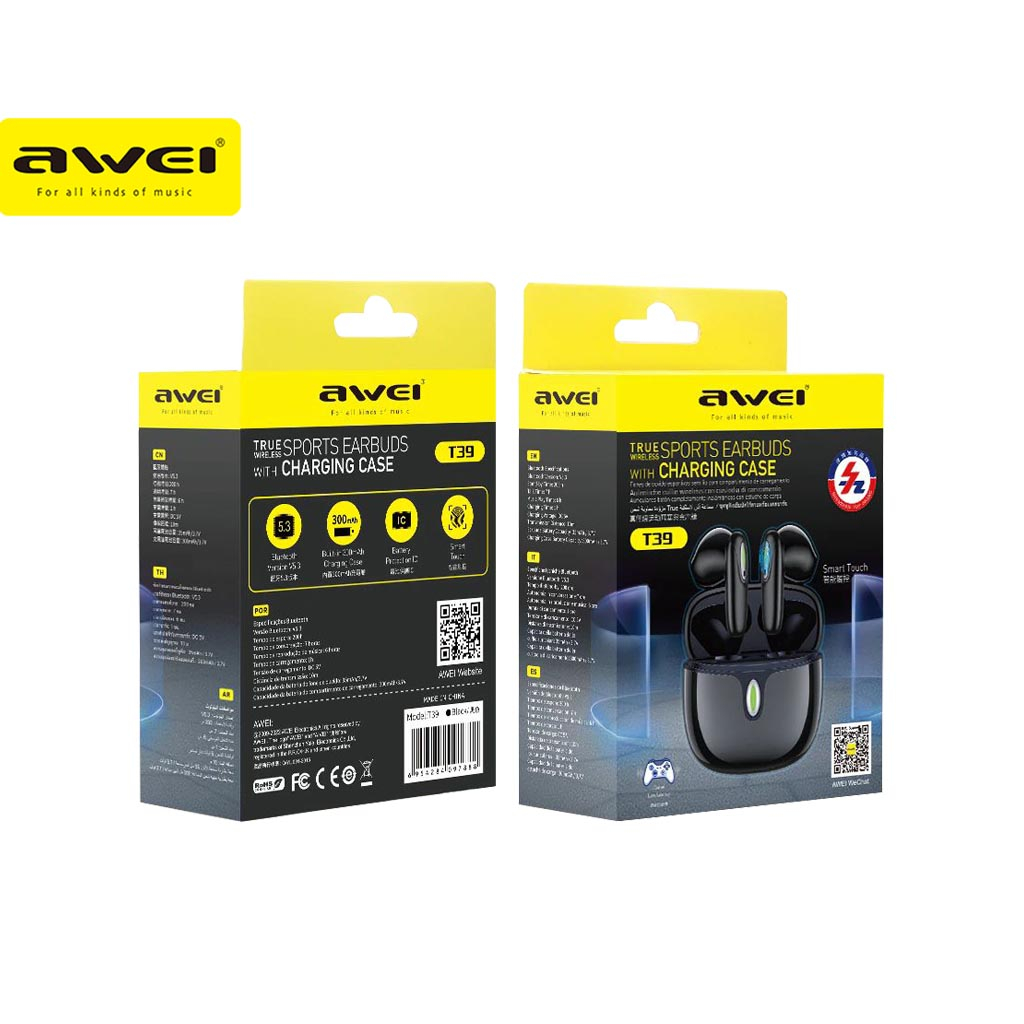 Awei T39 TWS Wireless Sports Earbuds Bluetooth V5.3 Earphone Headset ...