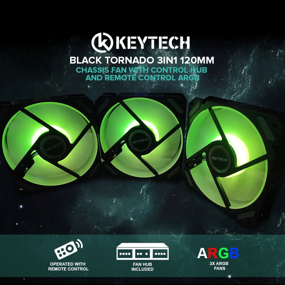 EasyPC | Keytech Tornado 3in1 PC Case Fan RGB| Control Hub| Remote ...