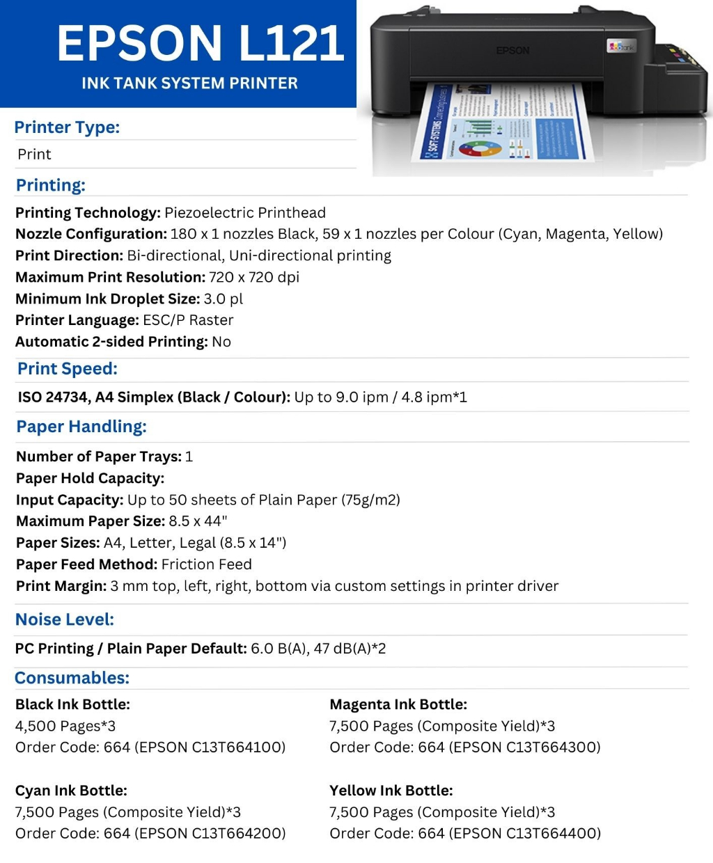 Epson EcoTank L121 A4 Ink Tank Colored Printer w/ Ink Efficient & Ultra ...