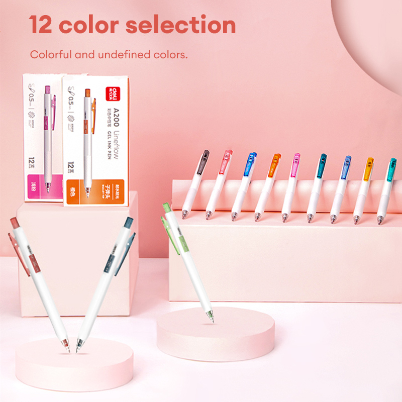 Deli A200 12 Colors Gel Pen 0.5mm Student Writing Pens School Supplies ...