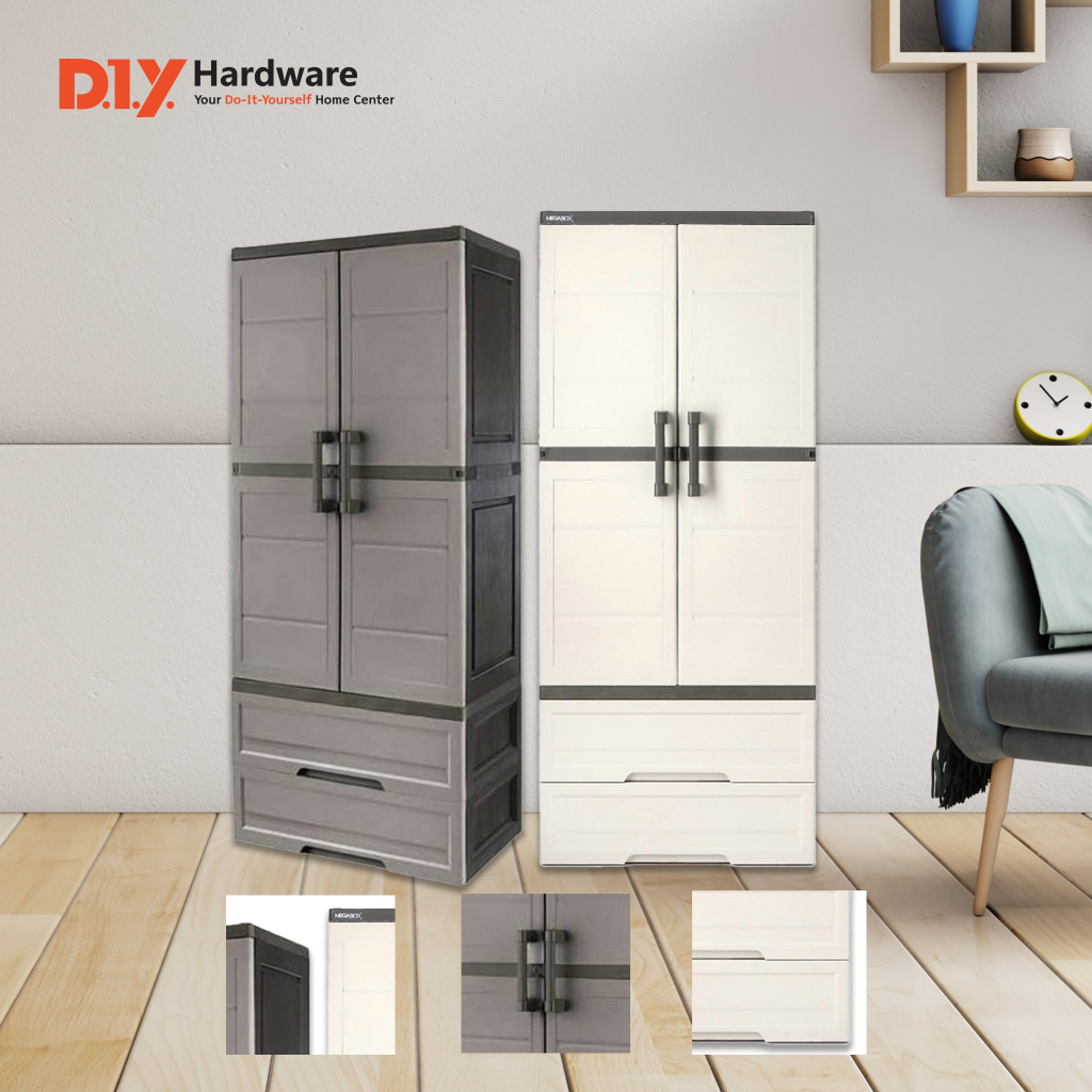 Megabox Wardrobe with 2 Drawer MG-186 (Grey and Beige) | Shopee Philippines