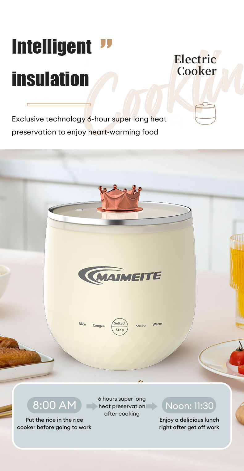 Maimeite Mini Rice Cooker Non-Stick Inner Pot 1.8L Multi-Function Rice ...
