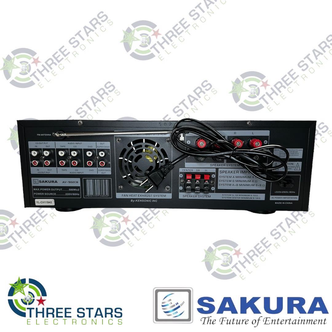 Sakura AV-502CB Stereo Karaoke Amplifier 580 Watts x2 Bluetooth/USB Connectivity | Shopee ...