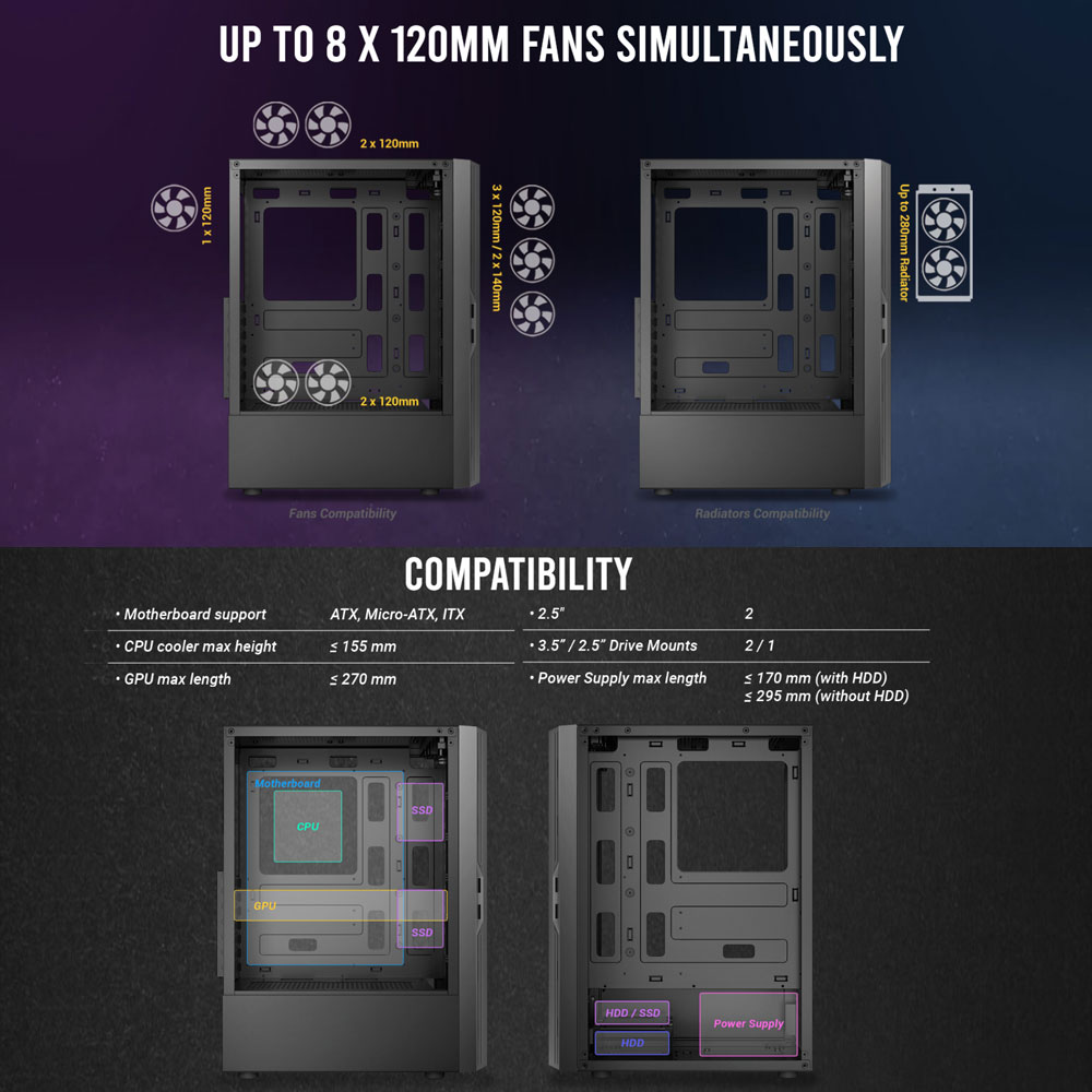 EasyPC| Antec AX20 Mid Tower Tempered Glass Side Panel Gaming PC Case ...