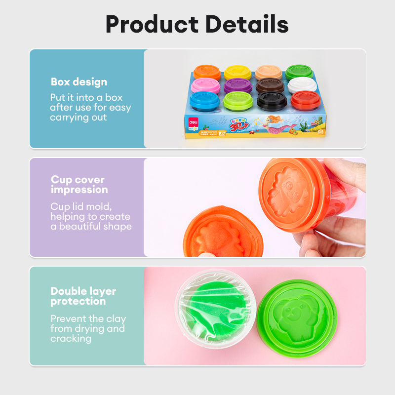 Deli 12 Colors Play Dough Plasticine For Kids Safe Colored Clay Playset ...