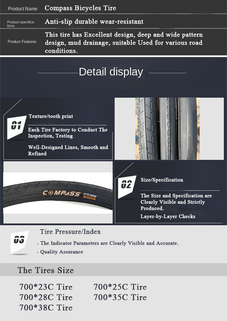 COMPASS Road Bike Tire 700*23/25/28/35/38c 700c Non-slip Ultralight ...