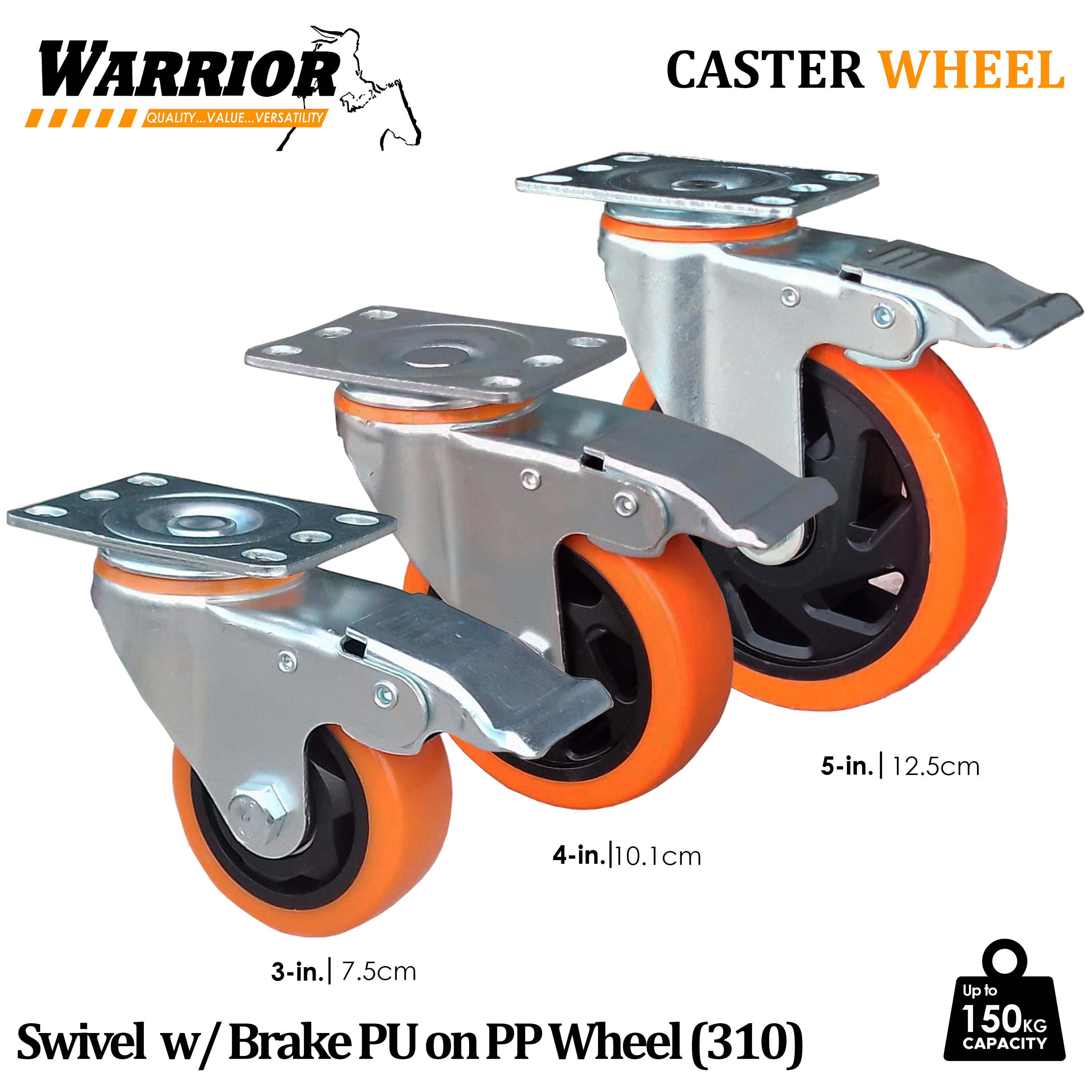 Heavy Duty PU Caster Wheel 2/3/4/5-inches Swivel, Swivel w/ Brake and ...