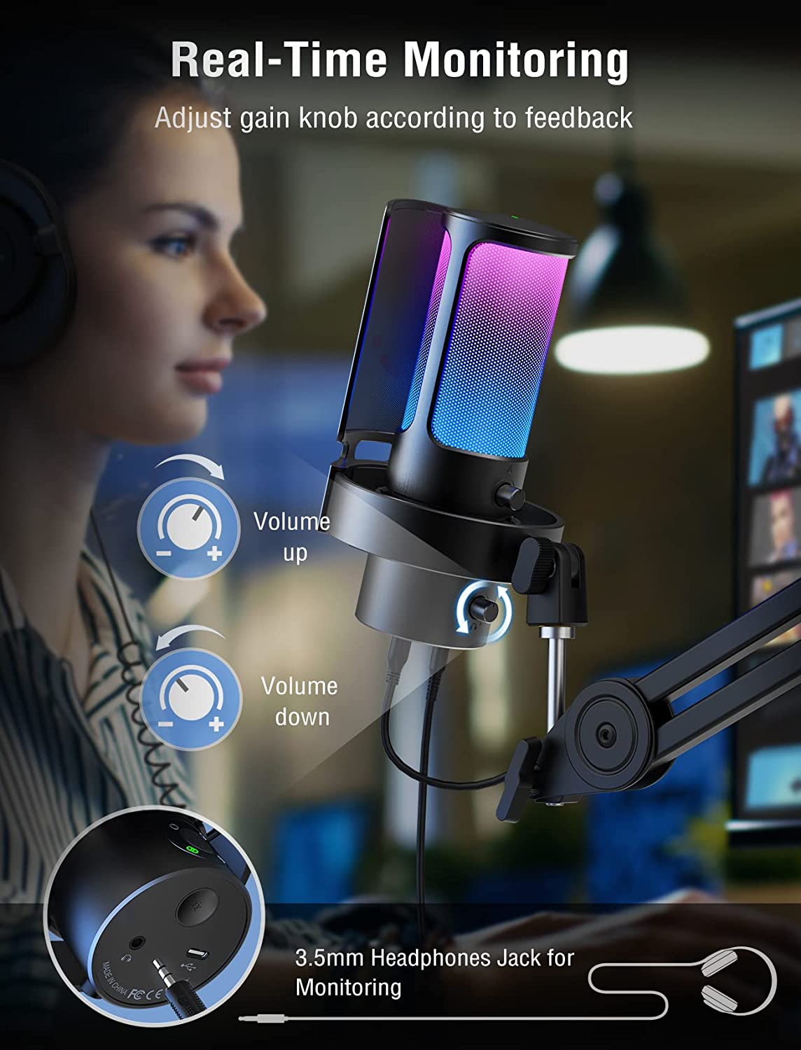 FIFINE AmpliGame A8 Plus Gaming RGB Condenser USB Microphone, PC ...