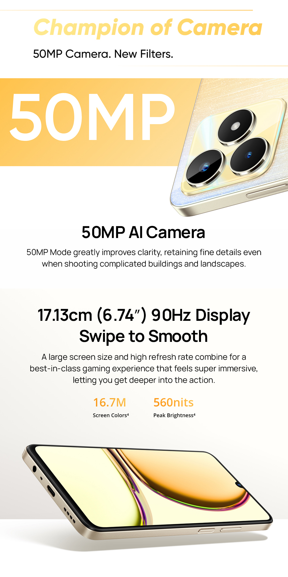 Realme C53 Smartphone 6GB+128GB / 8GB+256GB Unisoc T612 6.7” HD+ 90Hz Display 50MP AI Camera ...