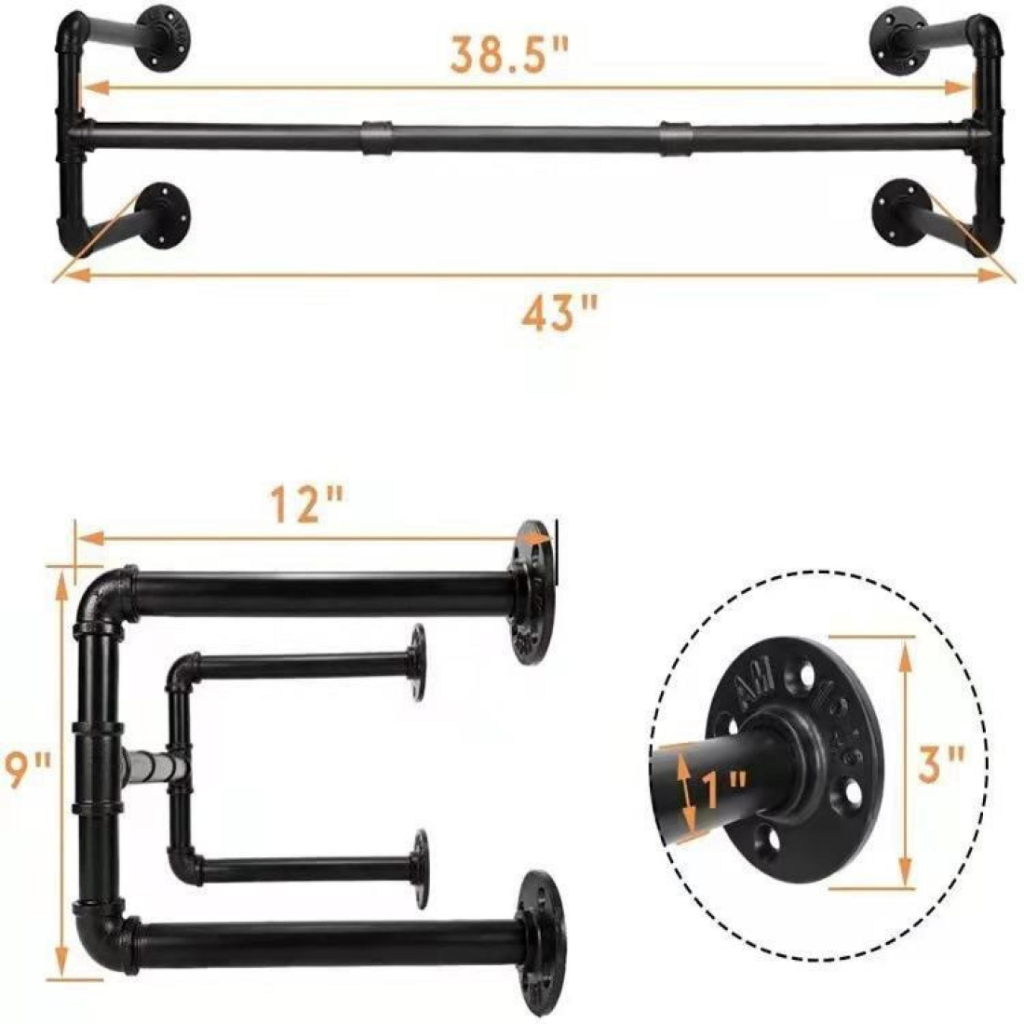 ATTICLIVING - Wall Mounted Clothes Hanging Organizer Rack Black Hanger ...