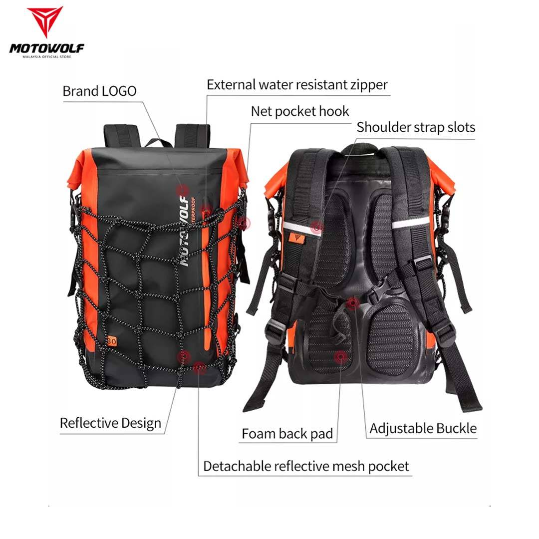 MOTOWOLF Water-Resistant Backpack with Helmet Net MDL0714 | Shopee ...