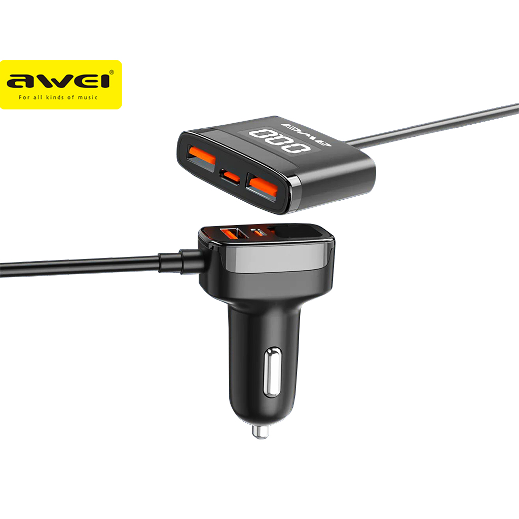 Awei C-853 Dual-Output USB and Type-C Car Charger Fast Charging Quick ...