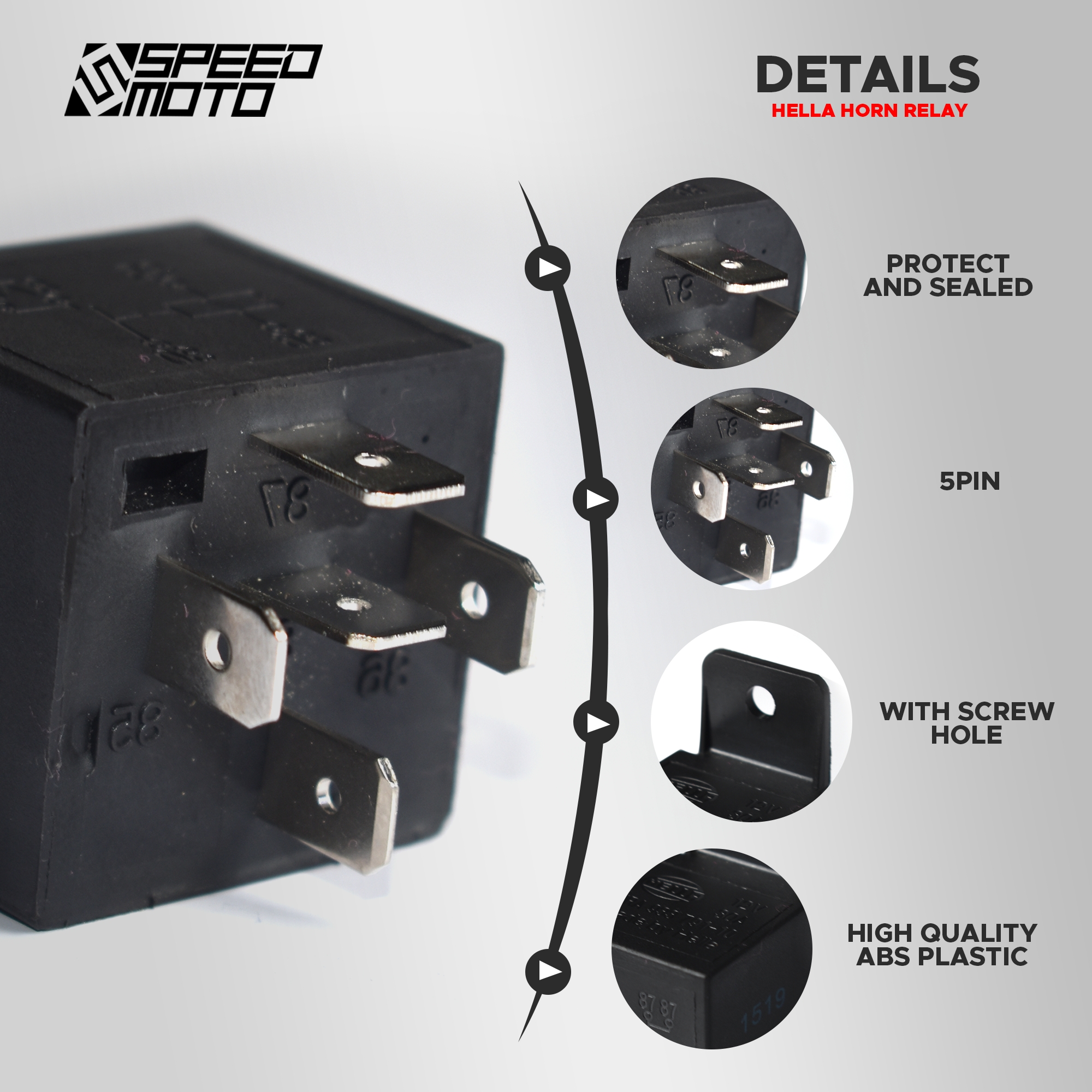 HELLA 5 PIN HORN RELAY 12V-30A DUAL OUTPUT 1 PC FOR ANY MOTORCYCLE ...