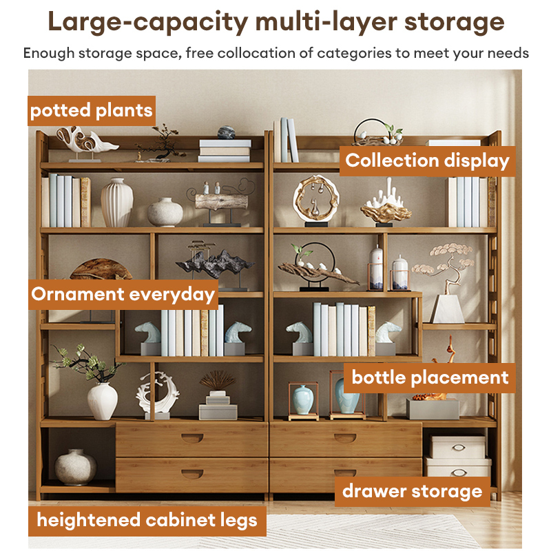SUNNY BIERE Storage Rack With Drawer Bamboo 5Layers Household Wooden ...