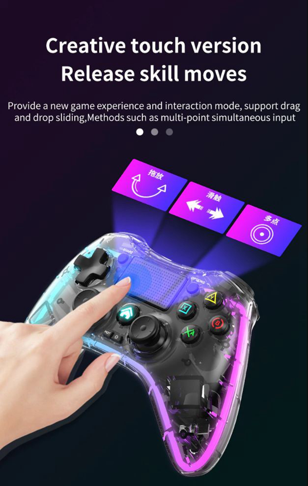 P05 Rgb Transparent Wireless Game Controller Compatible With P4, P3 ...