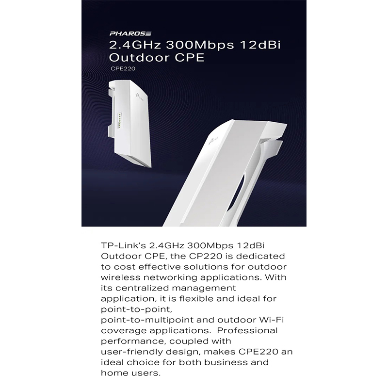 TP-Link CPE220 2.4GHz 300Mbps 12dBi Outdoor CPE for PtP Wireless Bridge ...