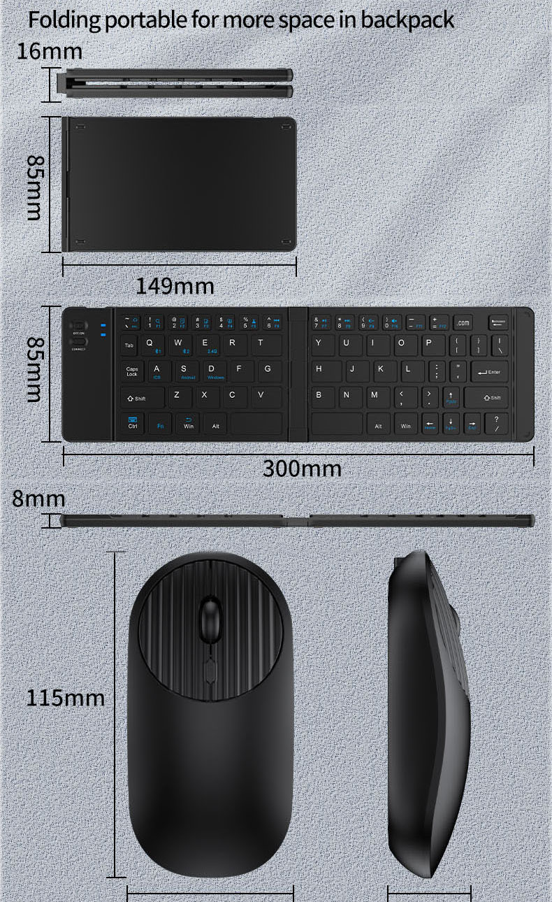 Meewoo Portable Folding Wireless Keyboard And Mouse Set Bluetooth Keyboard For Tablet Phone