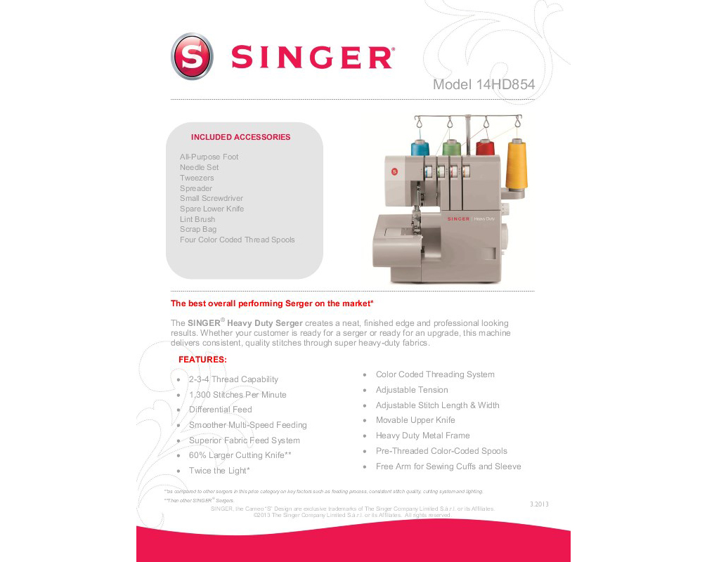 Singer 14Hd854 Heavy Duty 4 Thread Edging Overlocker Sewing Machine ...