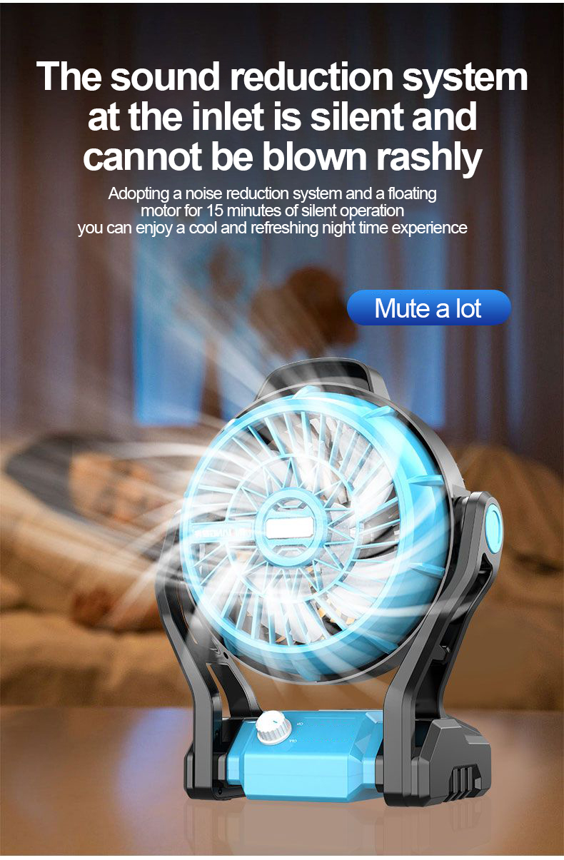 Outdoor Tent Fan Rechargeable Desk Fan LED Light Camping Fan 12 Inch ...