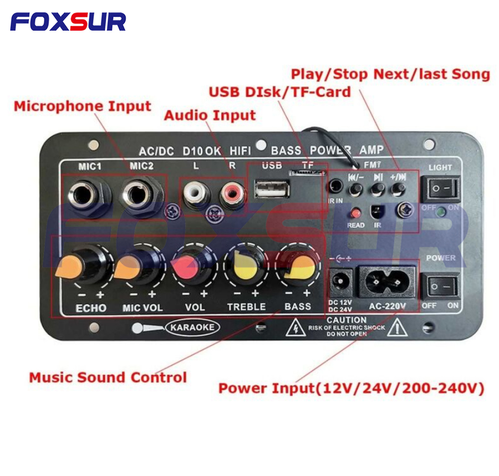 8-12 Inch Speaker AC 220V 12V 24V Digital Bluetooth Stereo Amplifier Board Subwoofer Dual ...