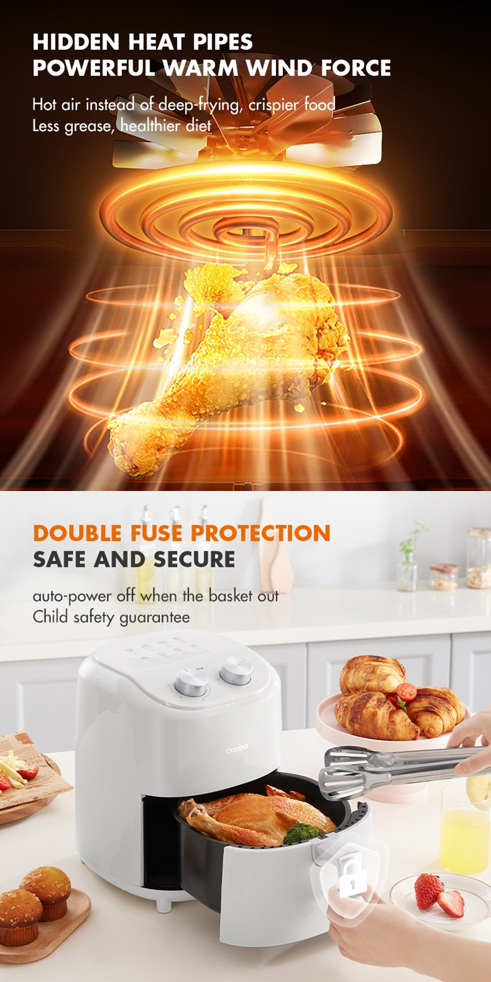 Gaabor GA-M4A01 Air Fryer | 4.5L Super Capacity | Powerful Warm Wind Force | 360° 3 Dimensional ...