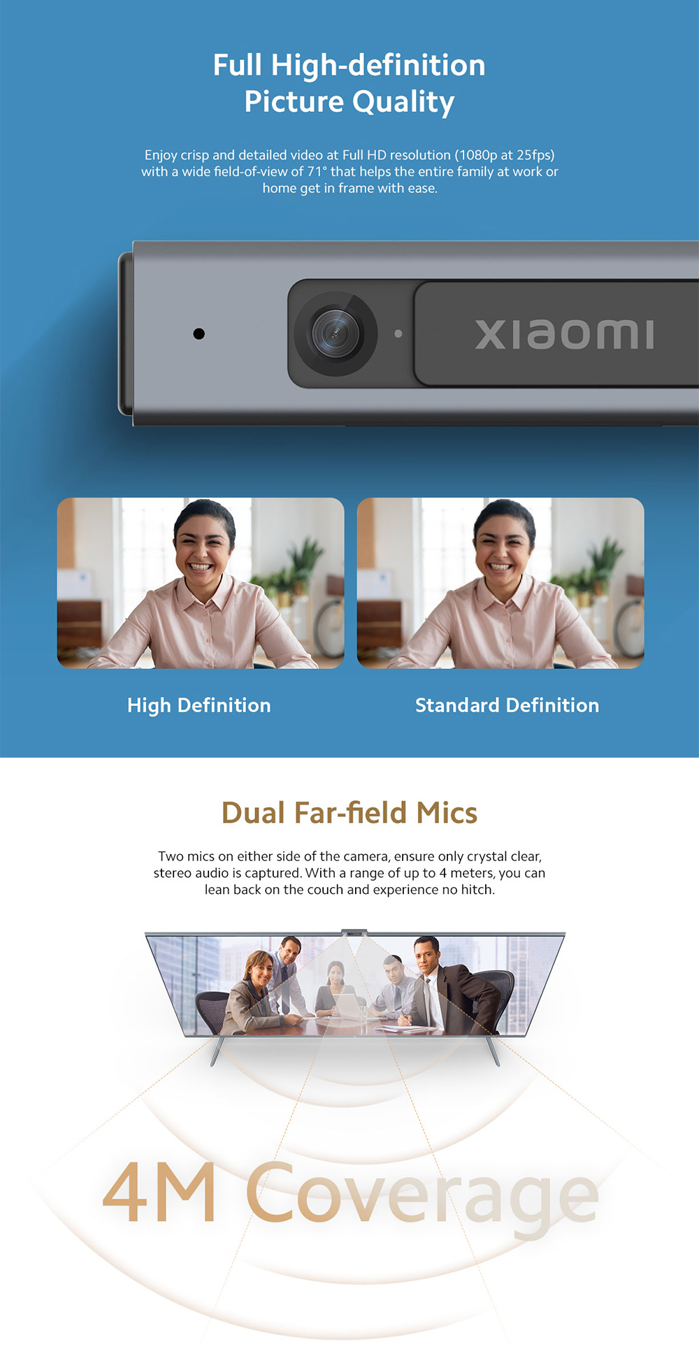 Xiaomi Mi TV Webcam FHD Plug and Play, Dual Far-field Mic, Multi ...